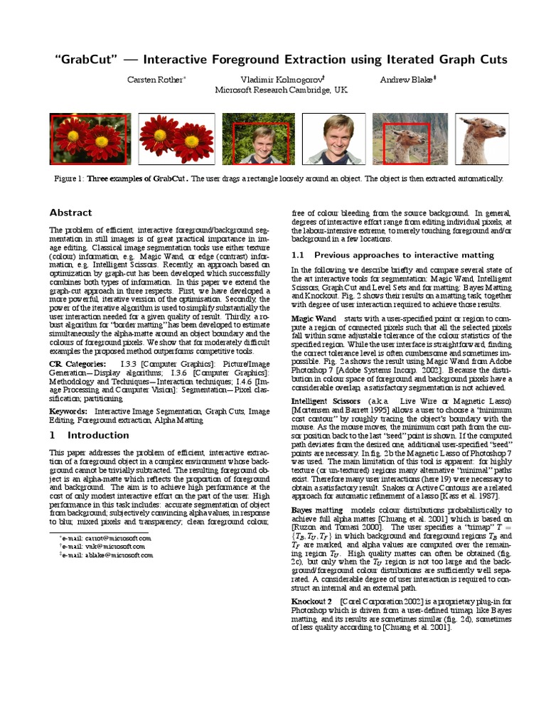 "GrabCut" - Interactive Foreground Extraction Using Iterated Graph Cuts | PDF | Image ...