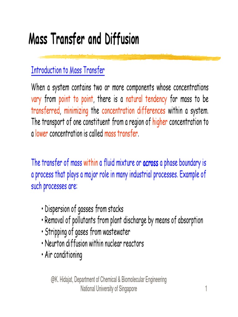 Mass Transfer (Topic 2) | PDF | Diffusion | Mass Transfer