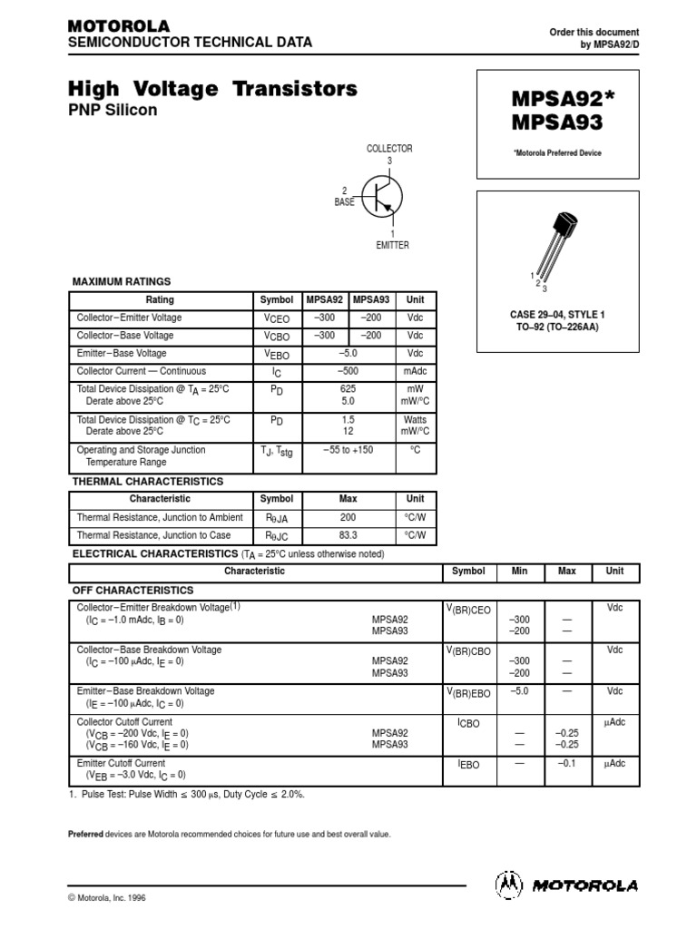 mpsa92 | Transistor | Bipolar Junction Transistor