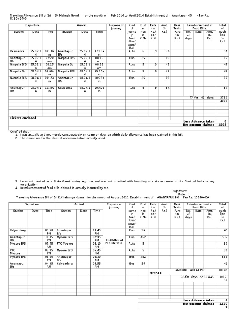 Ta Bill Proforma.txt | Public Transport | Passenger Rail Transport