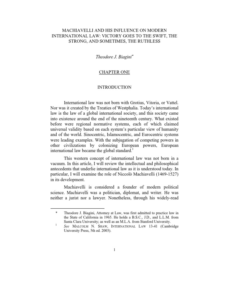Machiavelli and His Influence On Modern International Law Victory Goes ...