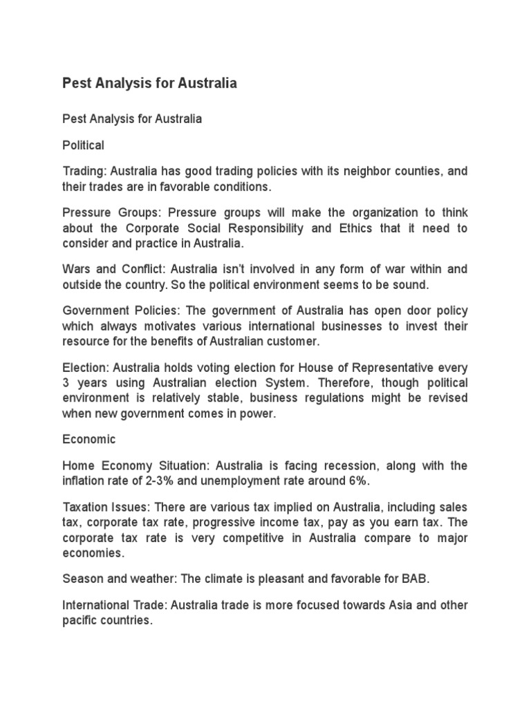 Australia PEST Analysis Overview | PDF | Australia | Taxes