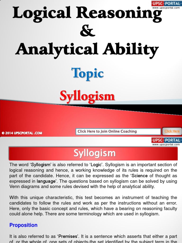Syllogism in Logical Reasoning | PDF | Proposition | Inference