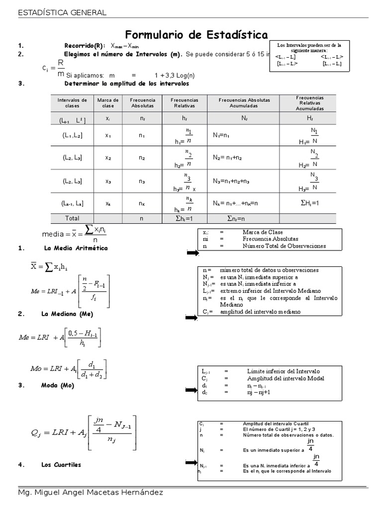 Formulario de Estadística Descriptiva | Oblicuidad | Cuantil | Prueba gratuita de 30 días | Scribd