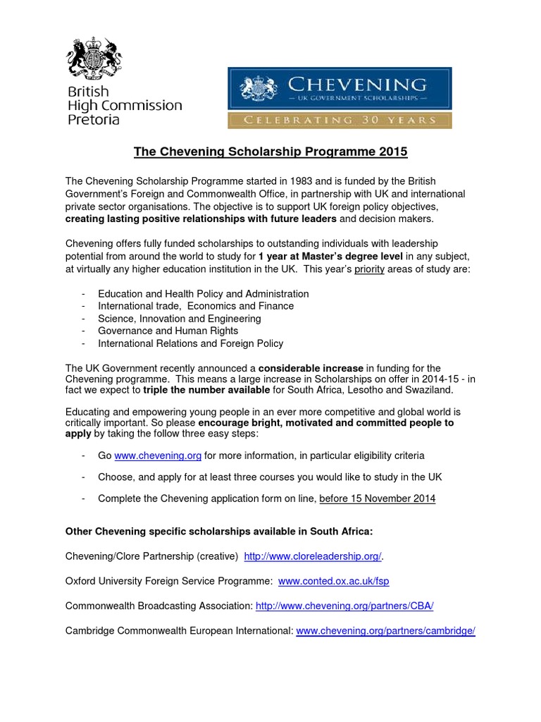 Chevening Information | PDF | United Kingdom | Academia