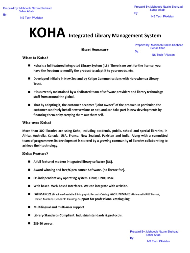 KOHA Integrated Library Management System | My Sql | Linux