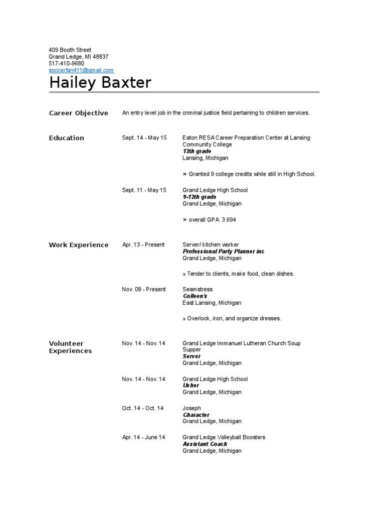 Hailey Baxter Resume | PDF | Career & Growth