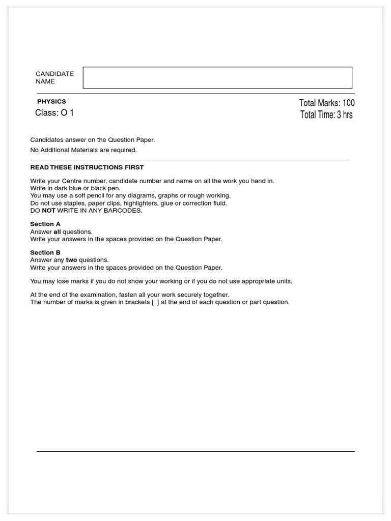 O Level Physics Exam Paper Sample | PDF | Force | Ice