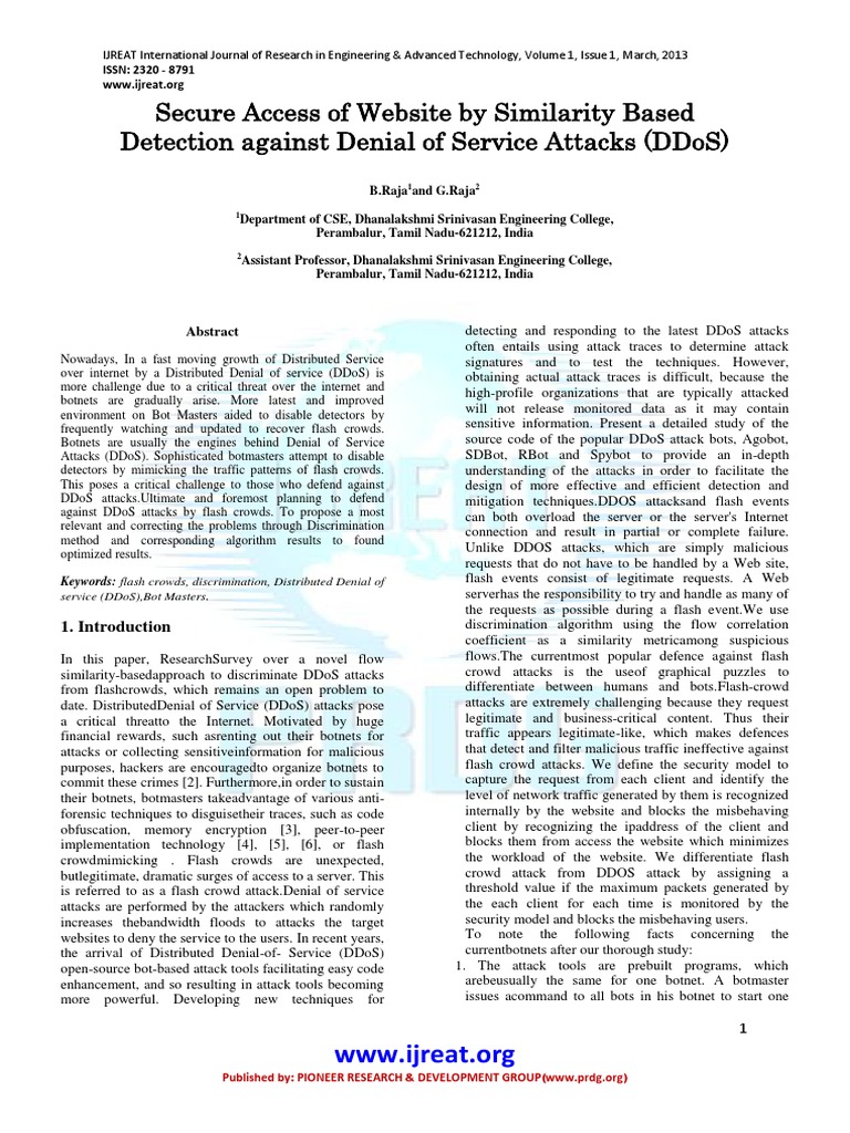 Secure Access of Website by Similarity Based Detection Against Denial of Service Attacks (Ddos ...