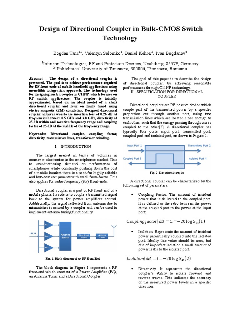 Design of Directional Coupler in Bulk-CMOS Switch Technology | PDF ...