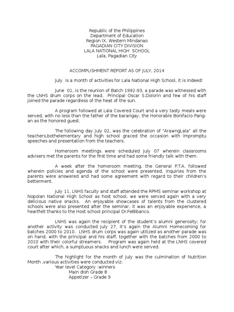 Accomplishment Report | Schools | Teachers