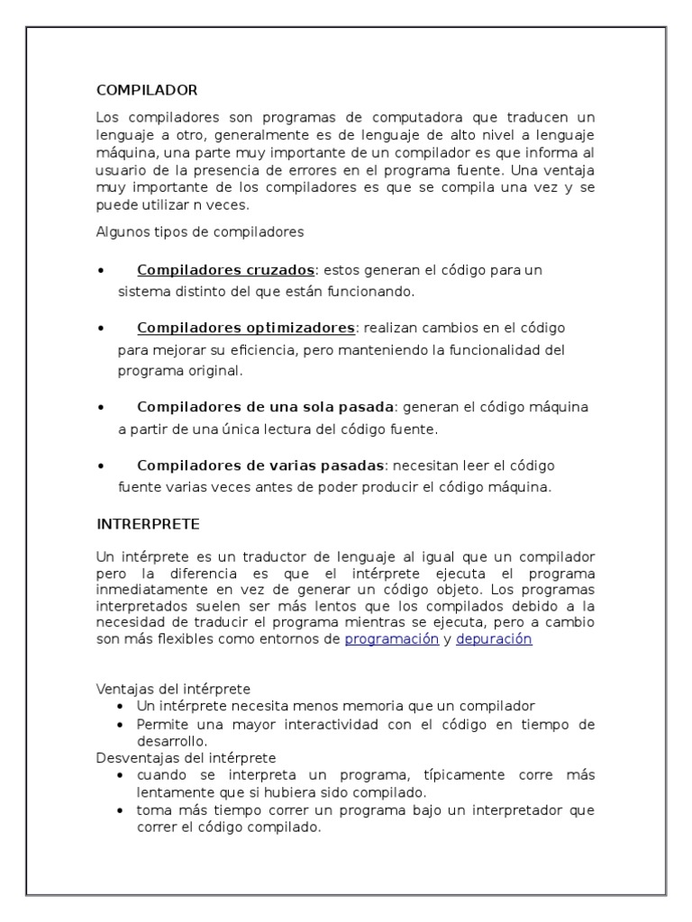Compilador Vs Interprete | PDF | Compilador | Programa de computadora