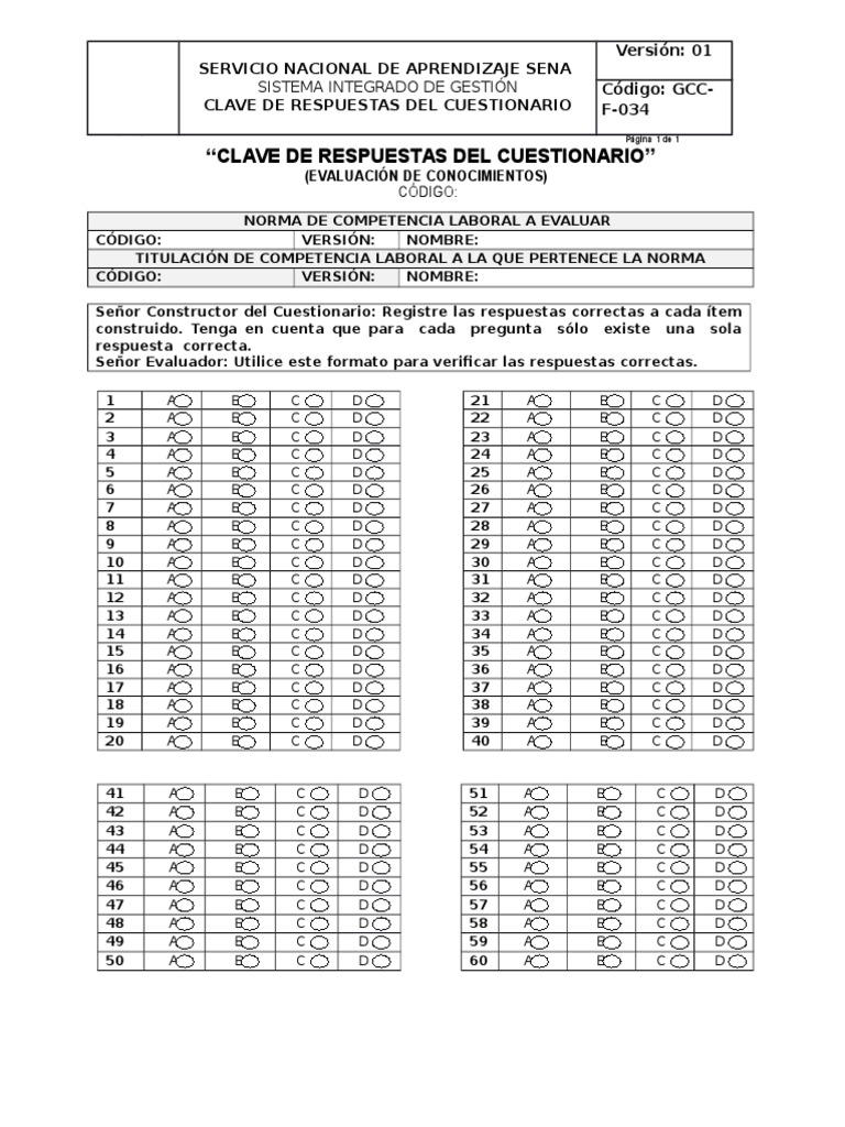 Clave de Respuestas Cuestionario SENA | PDF