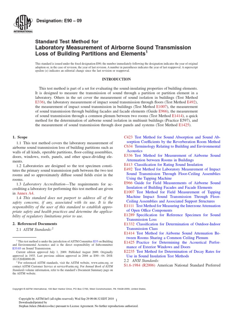 ASTM E 90 09 Standards | PDF | Microphone | Sound