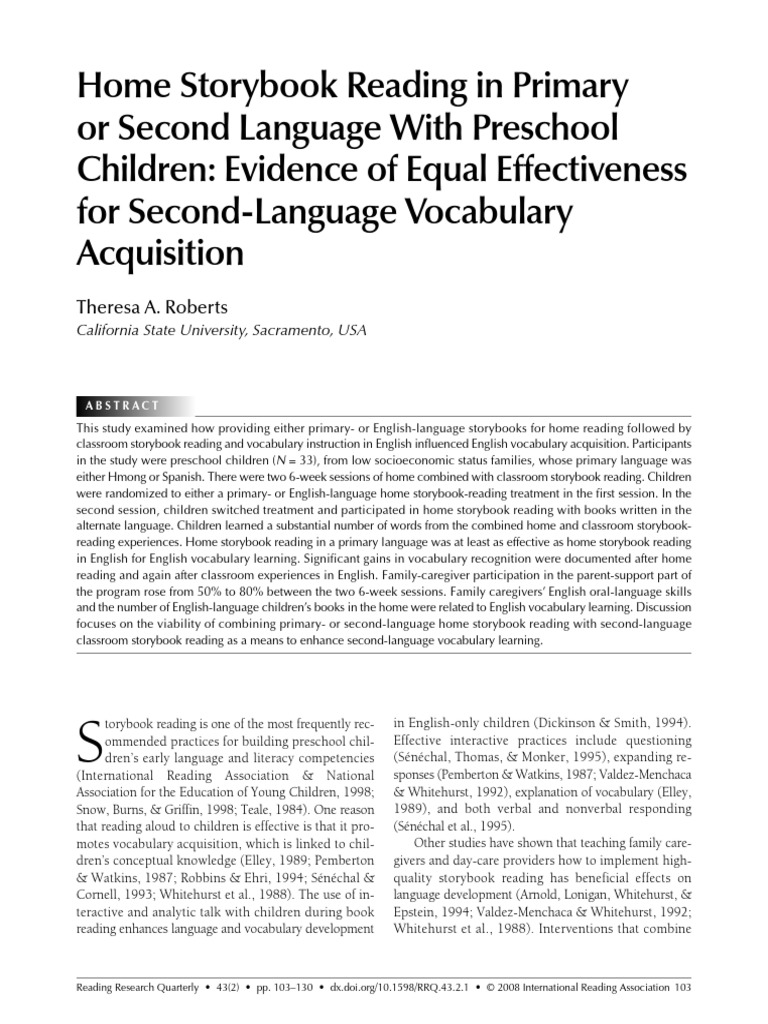 Home Storybook Reading in Primary or Secondary Language With Preschool Children, Evidence For ...