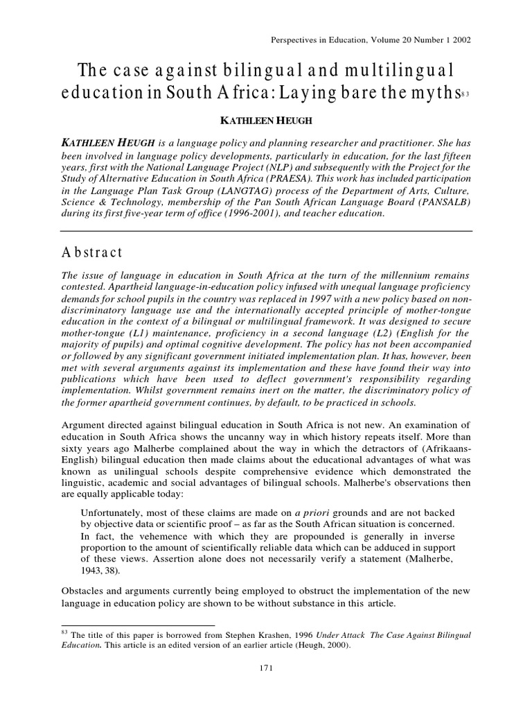 Myths Against Bilingual Education in SA | PDF | First Language ...