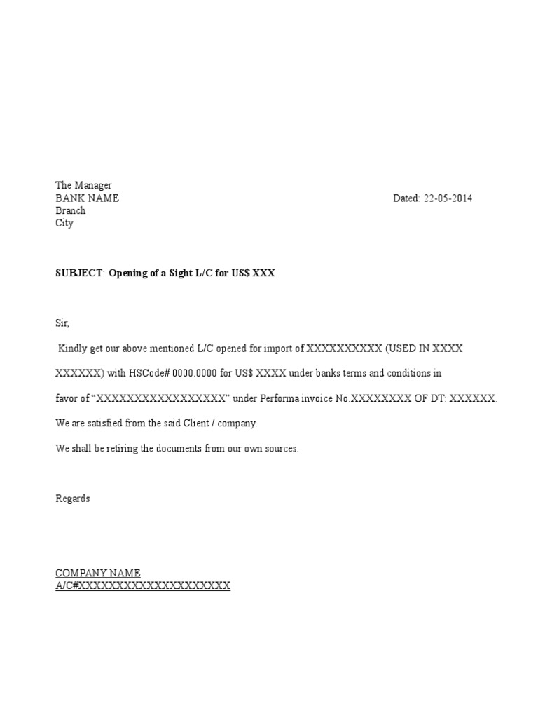 General Lc Opening Request | Letter Of Credit | Banking