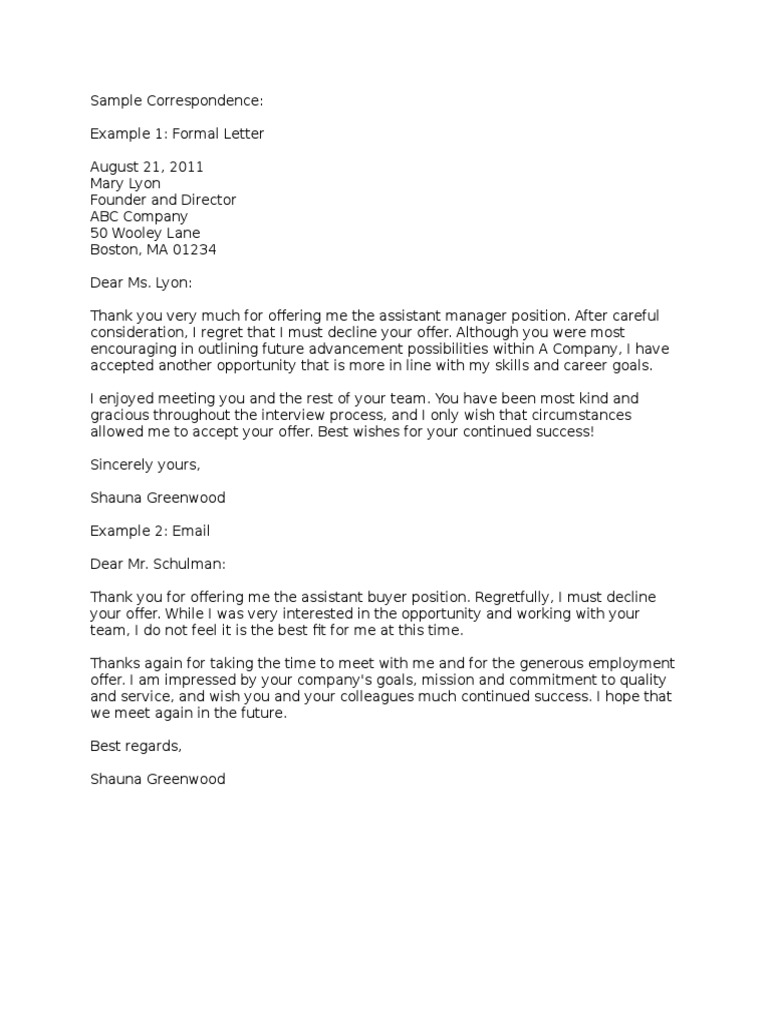 Sample Decline Letter | PDF