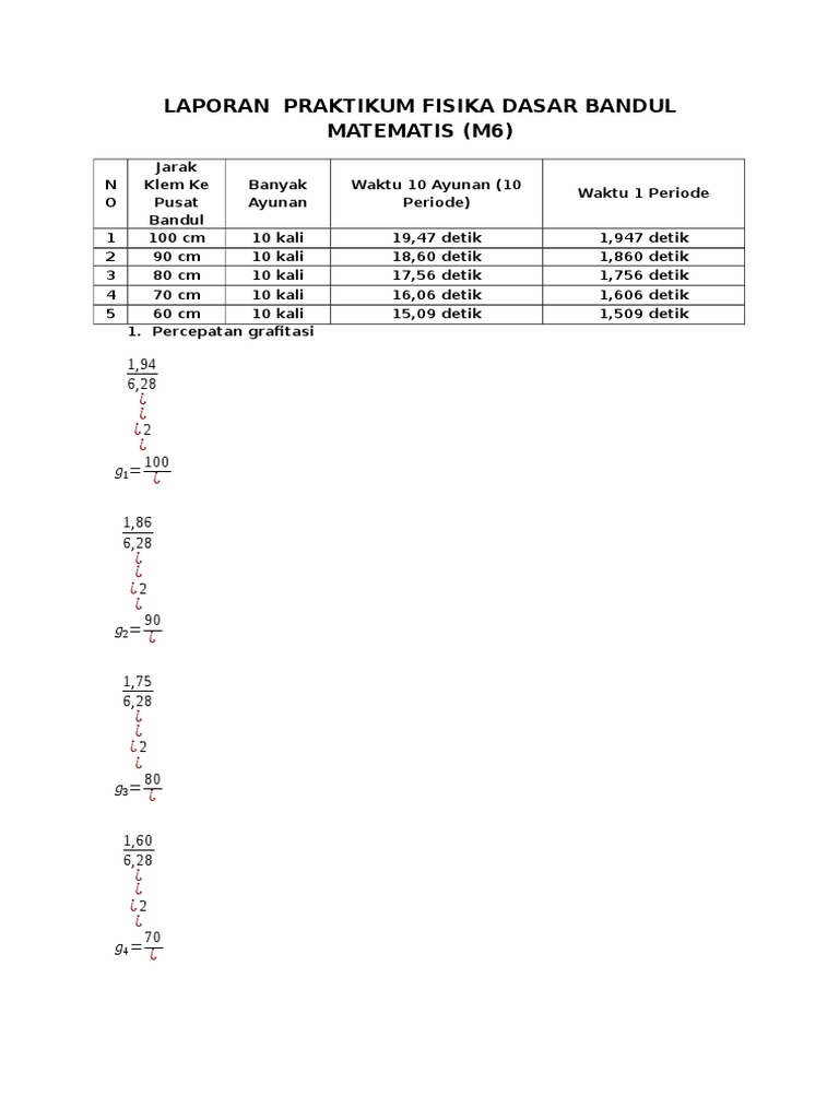 Laporan Praktikum Fisika Dasar Bandul Matematis | PDF | Sains & Matematika