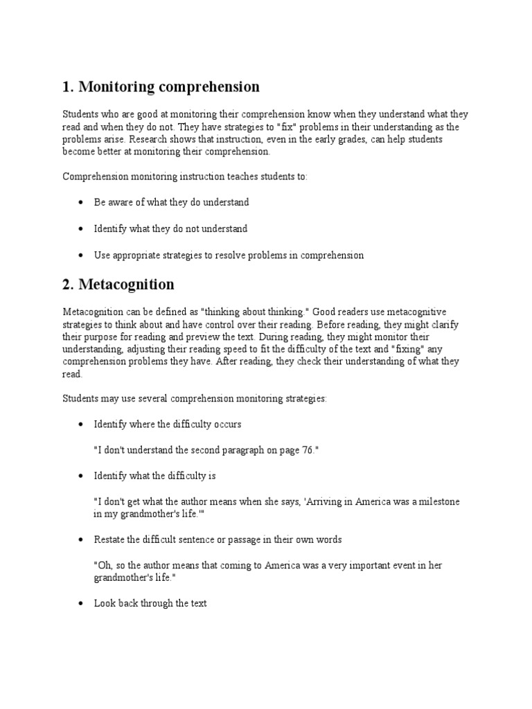 Monitoring Comprehension | PDF | Reading Comprehension | Applied Psychology