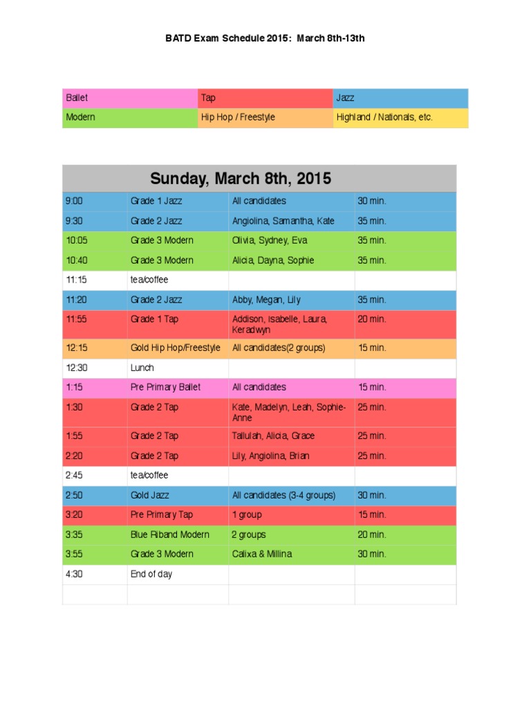 BATD Exam Schedule: March 2015 | PDF | Leisure | Entertainment (General)