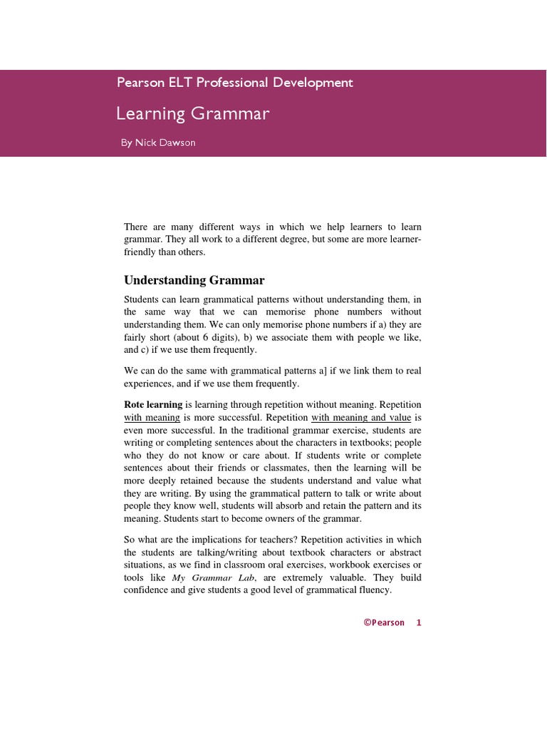Learning Grammar: Pearson ELT Professional Development | Download Free ...