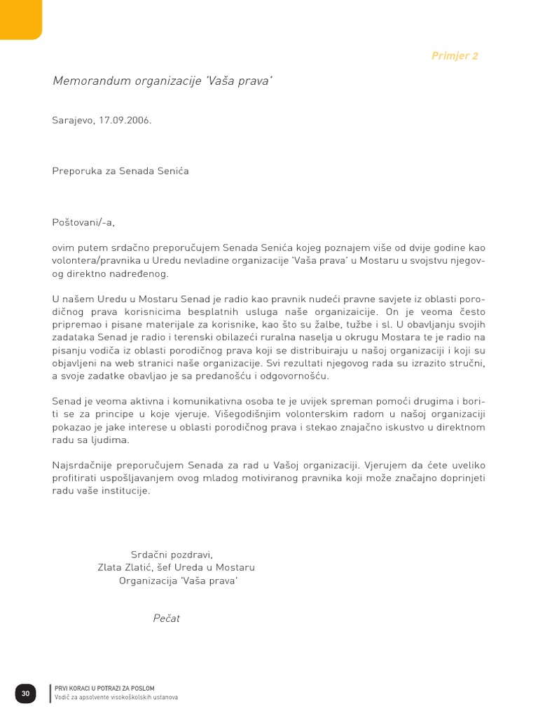 Preporuka - Primjer | PDF
