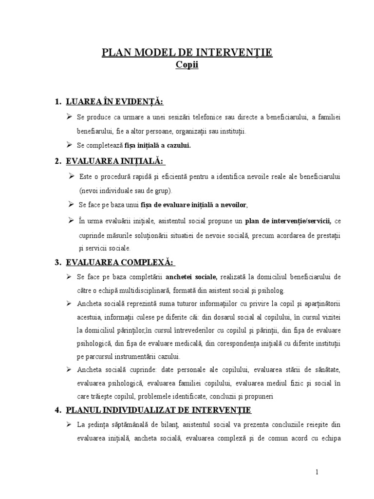 Plan Model de Interventie Copii | PDF