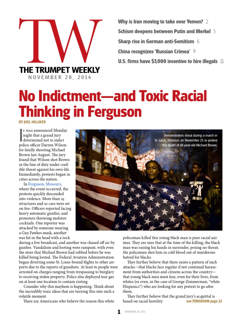 No Indictment-And Toxic Racial Thinking in Ferguson: The Trumpet Weekly ...