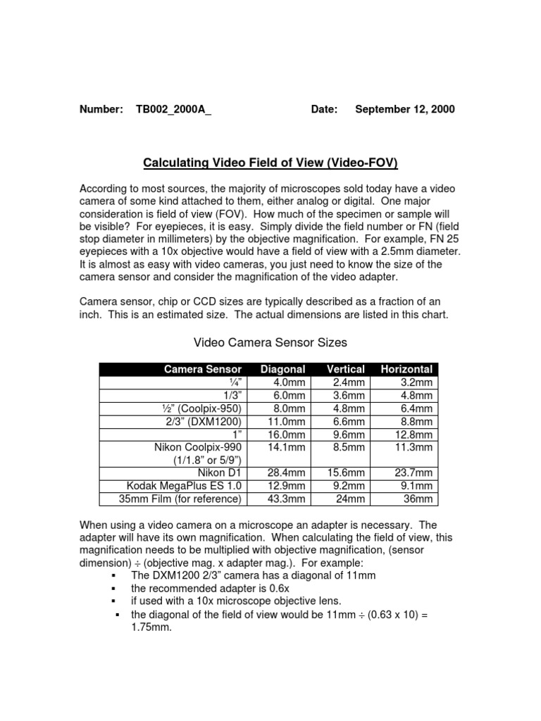 Video Field of View Calculation Guide | PDF | Field Of View | Camera