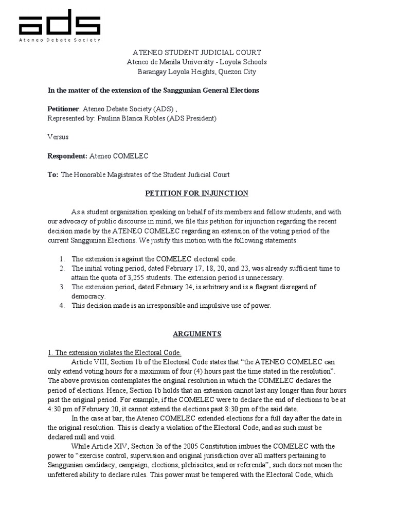 Petition For Injunction (No. 15-06) | PDF | Voting | Commission On ...