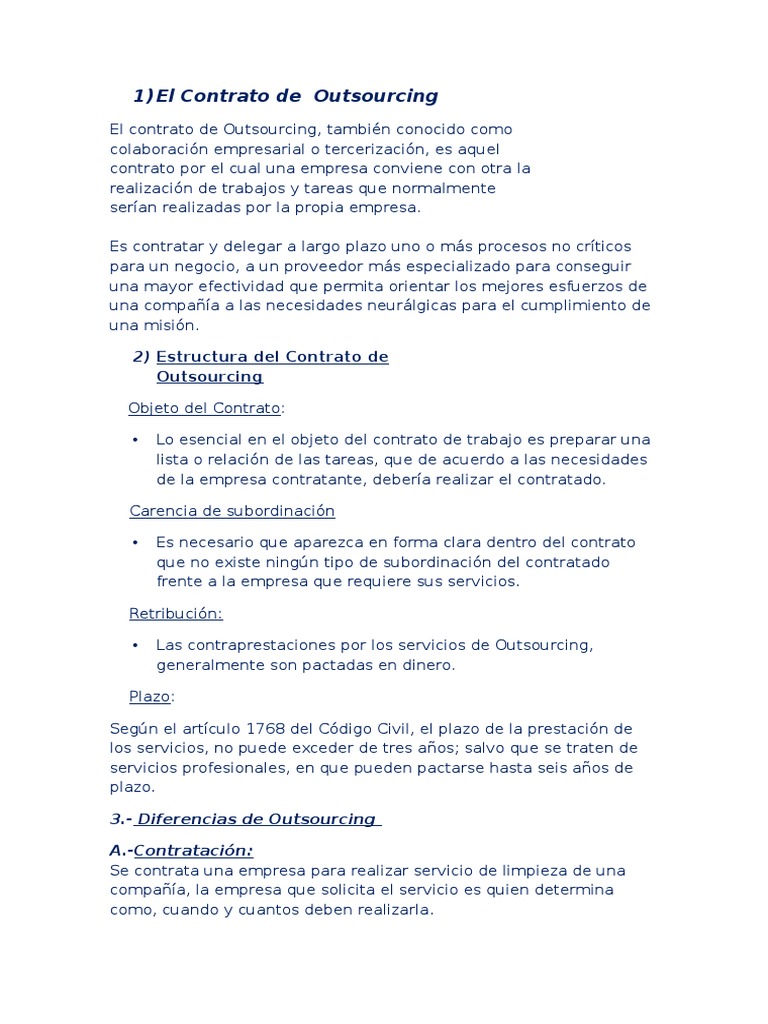 El Contrato de Outsourcing | Outsourcing | Derecho laboral