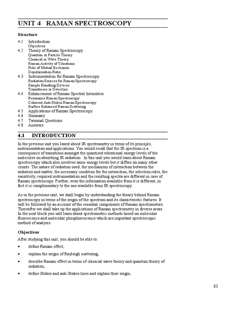 UNIT 4 Raman Spectroscopy 12309 | PDF | Raman Spectroscopy | Spectroscopy