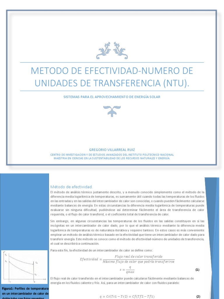 Metodo de Efectividad-Numero de Unidades de Transferencia (Ntu) . | PDF | Intercambiador de ...