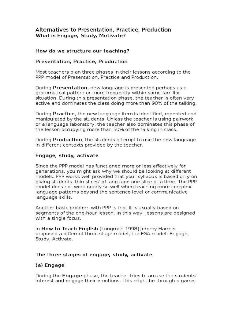 Presentation, Practice and Production (PPP) Alternative | PDF ...