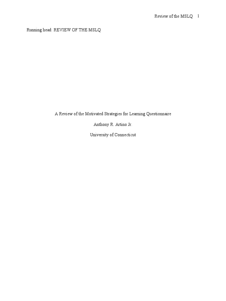 MSLQ: Overview and Instrument Review | PDF | Factor Analysis | Validity ...