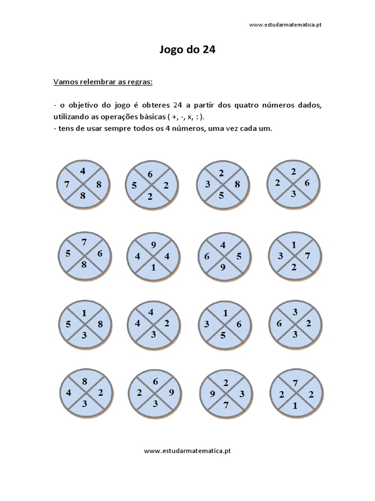Jogo Do 24 para Imprimir | PDF