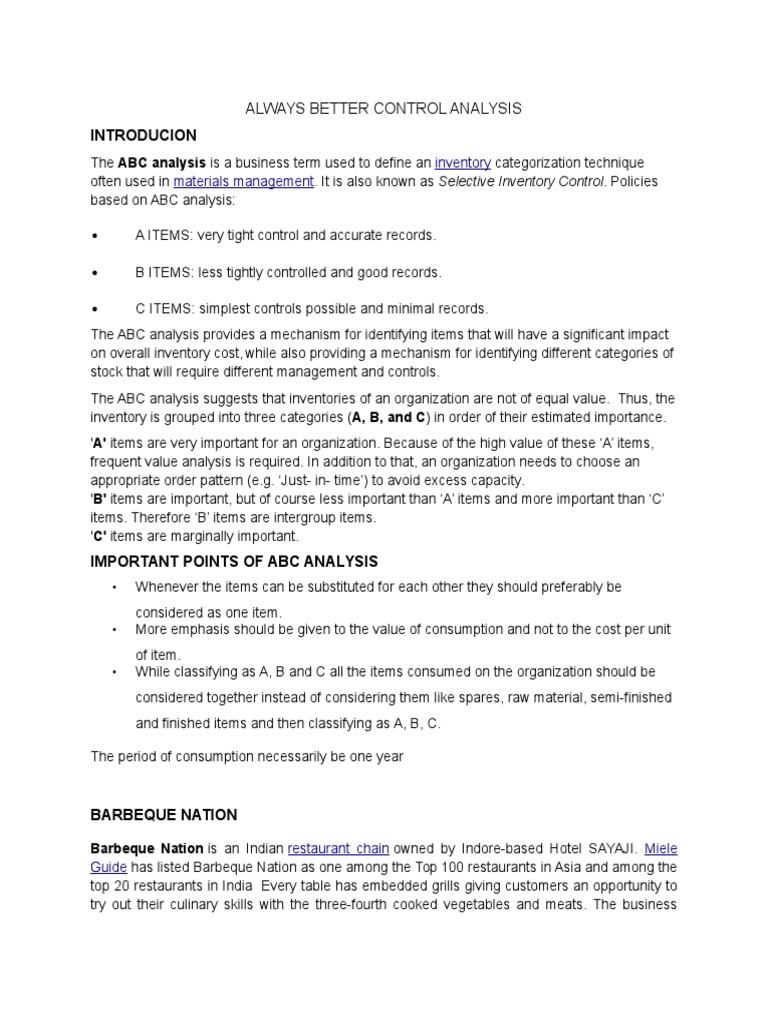 Always Better Control Analysis | PDF | Inventory | Cuisine