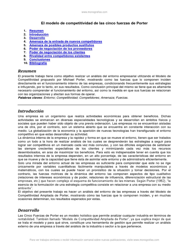 Modelo Competitividad Cinco Fuerzas Porter | PDF | Competitividad ...