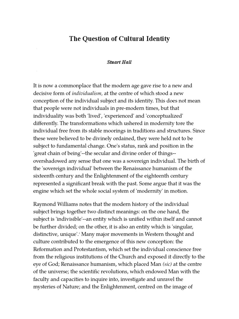 Stuart Hall on Cultural Identity | PDF | Unconscious Mind | Sigmund Freud