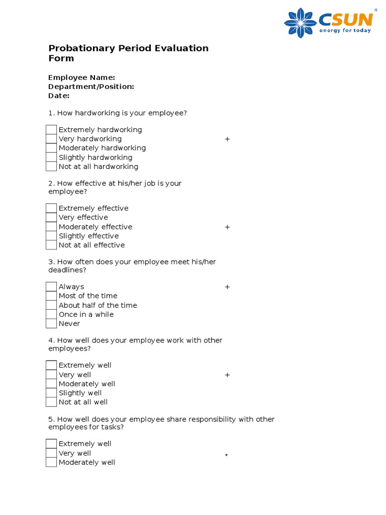 Probationary Employee Evaluation Form | PDF