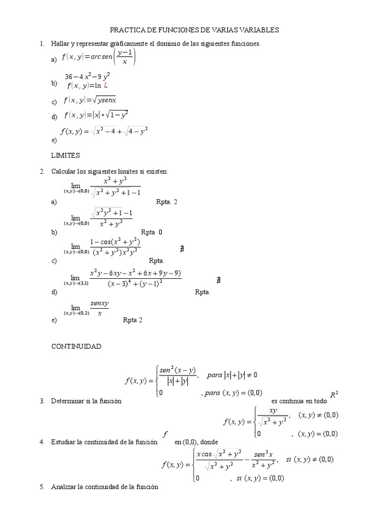 PRACTICA de Funciones de Varias Variables | Descargar gratis PDF | Tangente | Vector Euclidiano