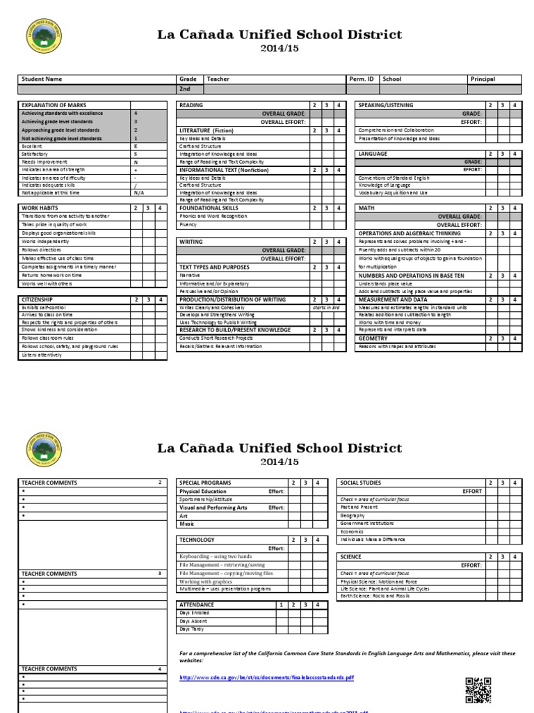 Second Grade Report Card Final | PDF | Reading (Process) | Reading ...