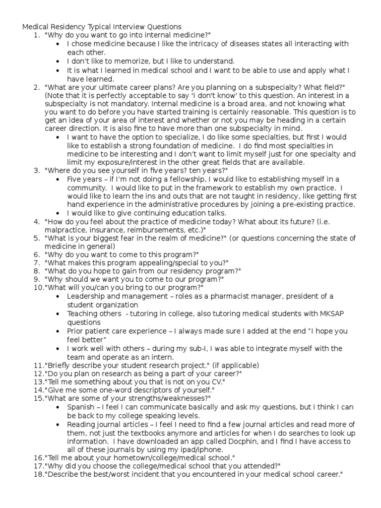 Medical Residency Typical Interview Questions | PDF | Residency ...