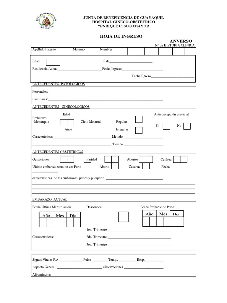 HC de Obstetricia | Embarazo | Control de la natalidad