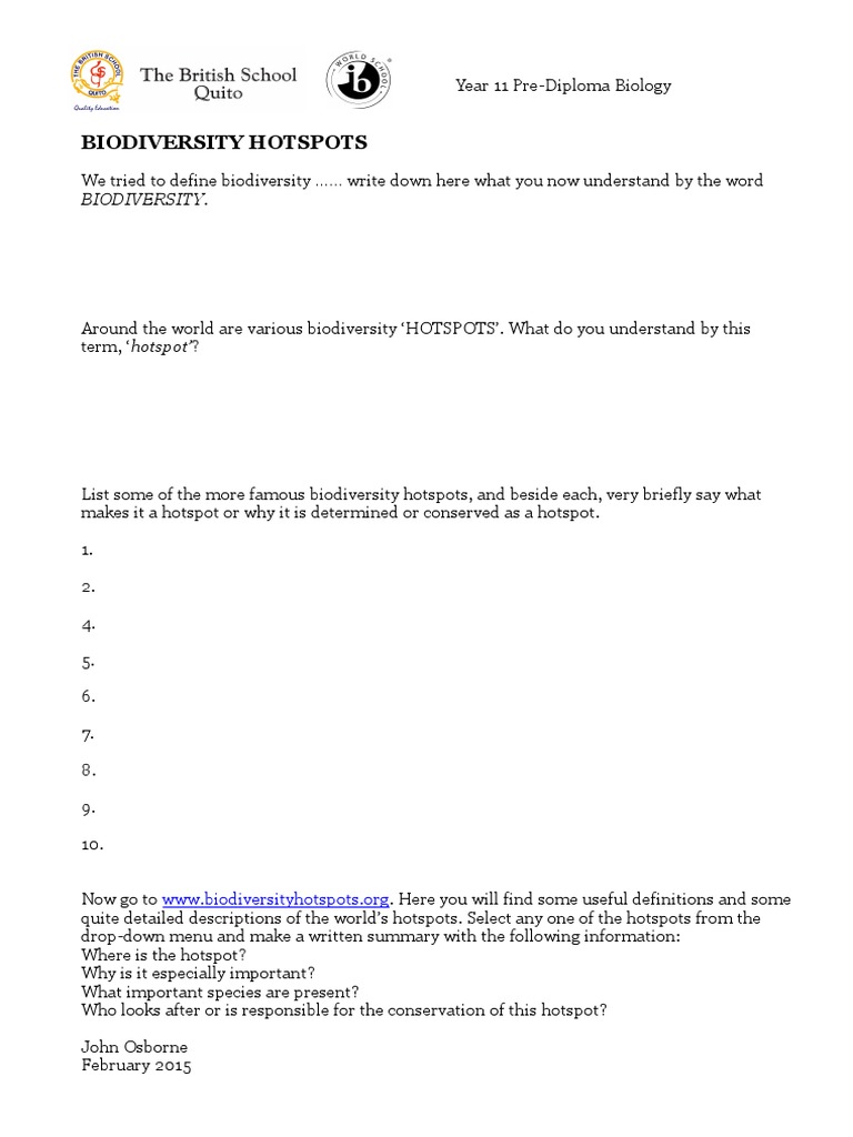 Hotspot Worksheet | PDF