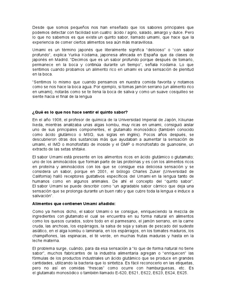 Sabor Umami Pdf Umami Sabor