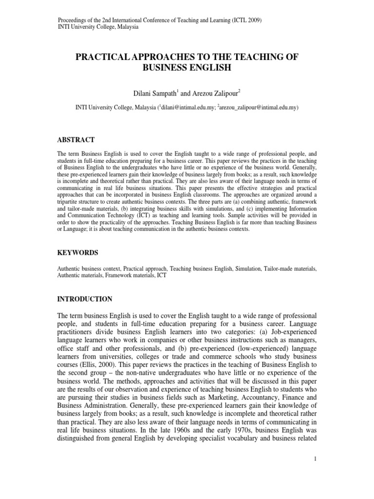 Approaches To Teaching Business English | PDF | Educational Technology ...