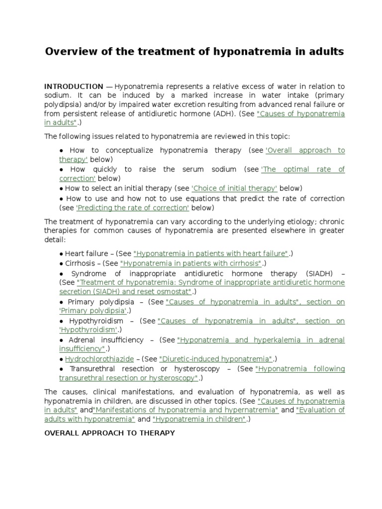 Overview of The Treatment of Hyponatremia in Adults | PDF | Saline ...