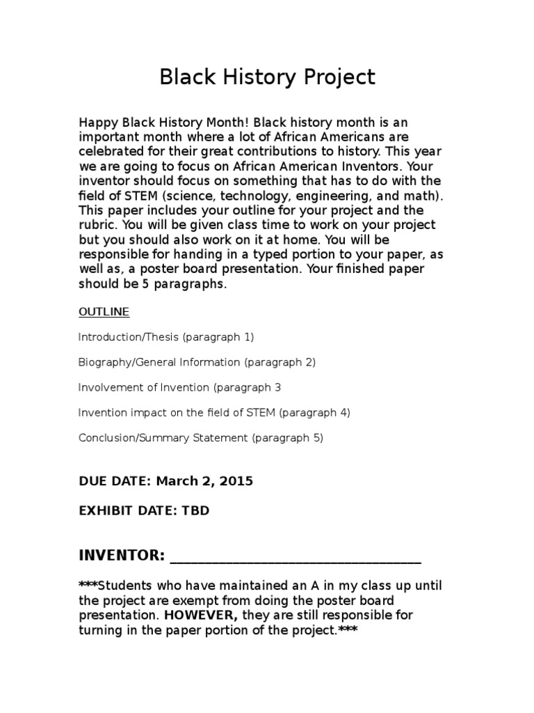 Black History Project Rubric & Outline | PDF | Foreign Language Studies
